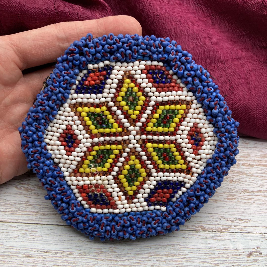 Vintage Kuchi Tribal Beaded Patch Medallion Gul Flower Applique 4 ...