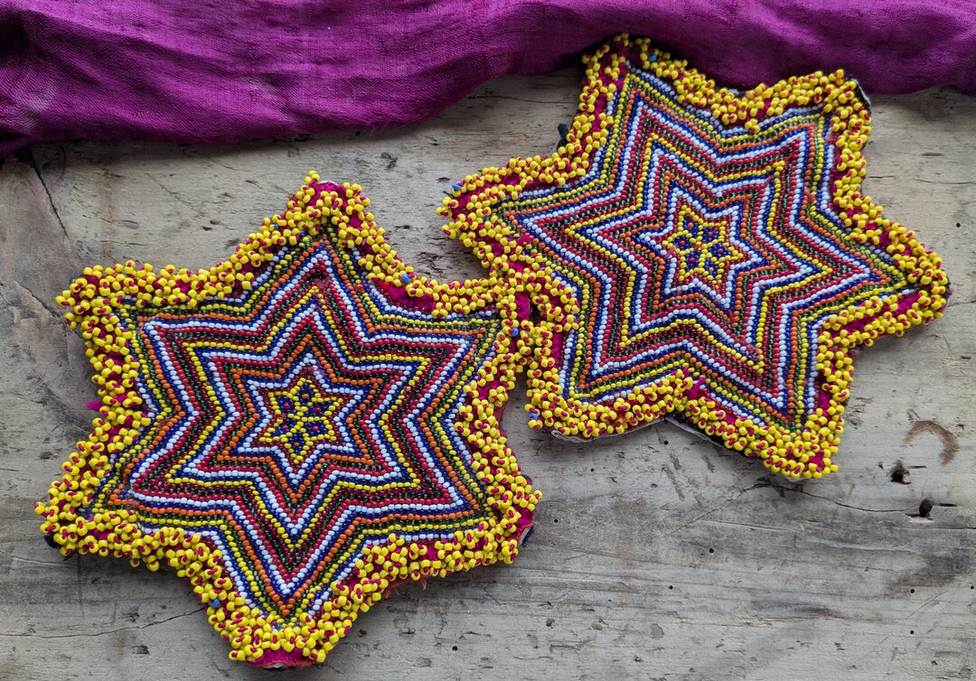 BIG Beaded Patches Kochi Kuchi Tribal Medallions Unique Pair 7" (19439 ...