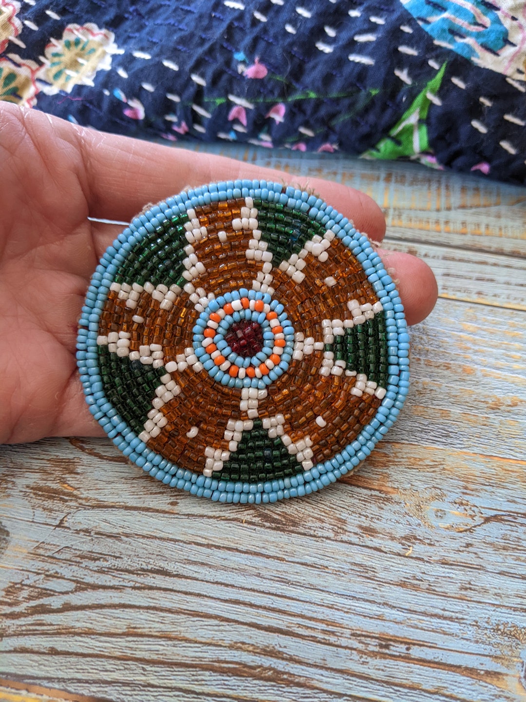 2.5 Vintage Kuchi Tribal Beaded Patch Medallion Gul Flower Applique DIY ...