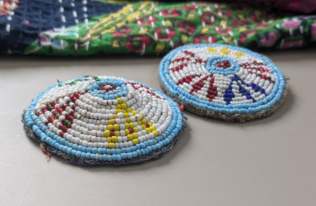Vintage Beaded Kuchi Tribal Gul Flowers Patches Mismatched Pair 2.5 ...
