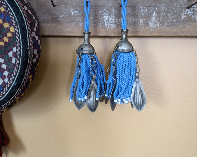 Pair Vintage Turkmen Tassels: Periwinkle Blue Afghan Dangles - Etsy