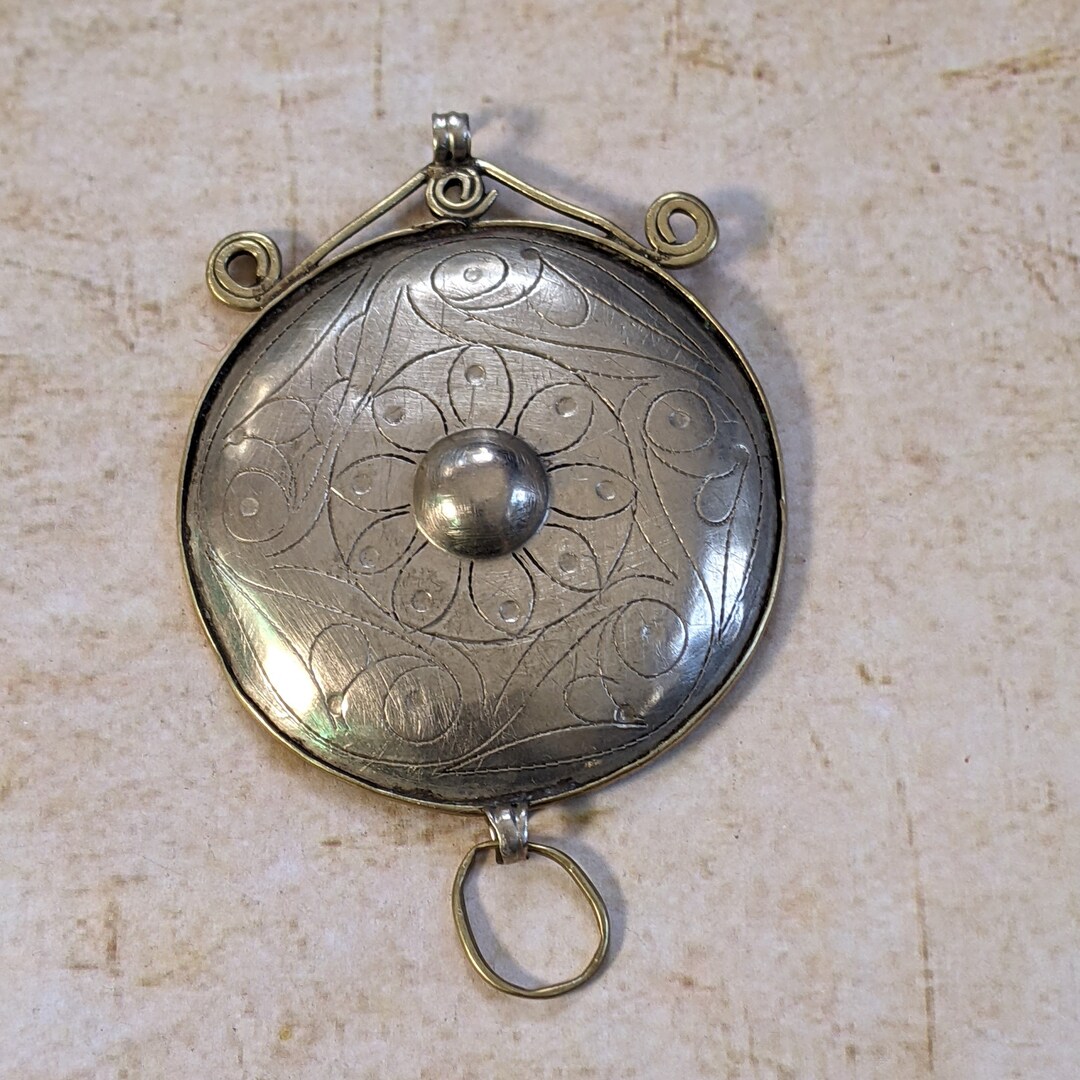 Vintage Afghan Hazara Pendant Shield-like Shape Floral Motif Burnished ...