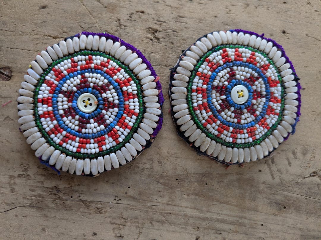 Vintage Beaded Kuchi Tribal Flower Patches 3.25" Matching Pair (19547 ...
