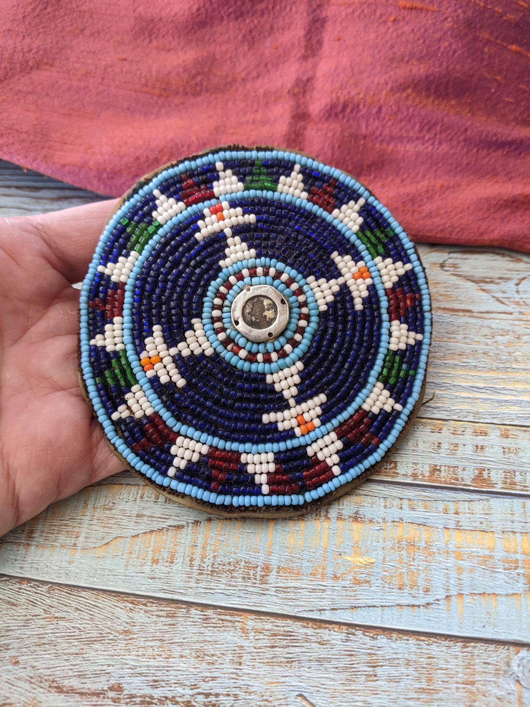 3.5" Vintage Kuchi Tribal Beaded Patch Medallion Gul Flower Applique ...