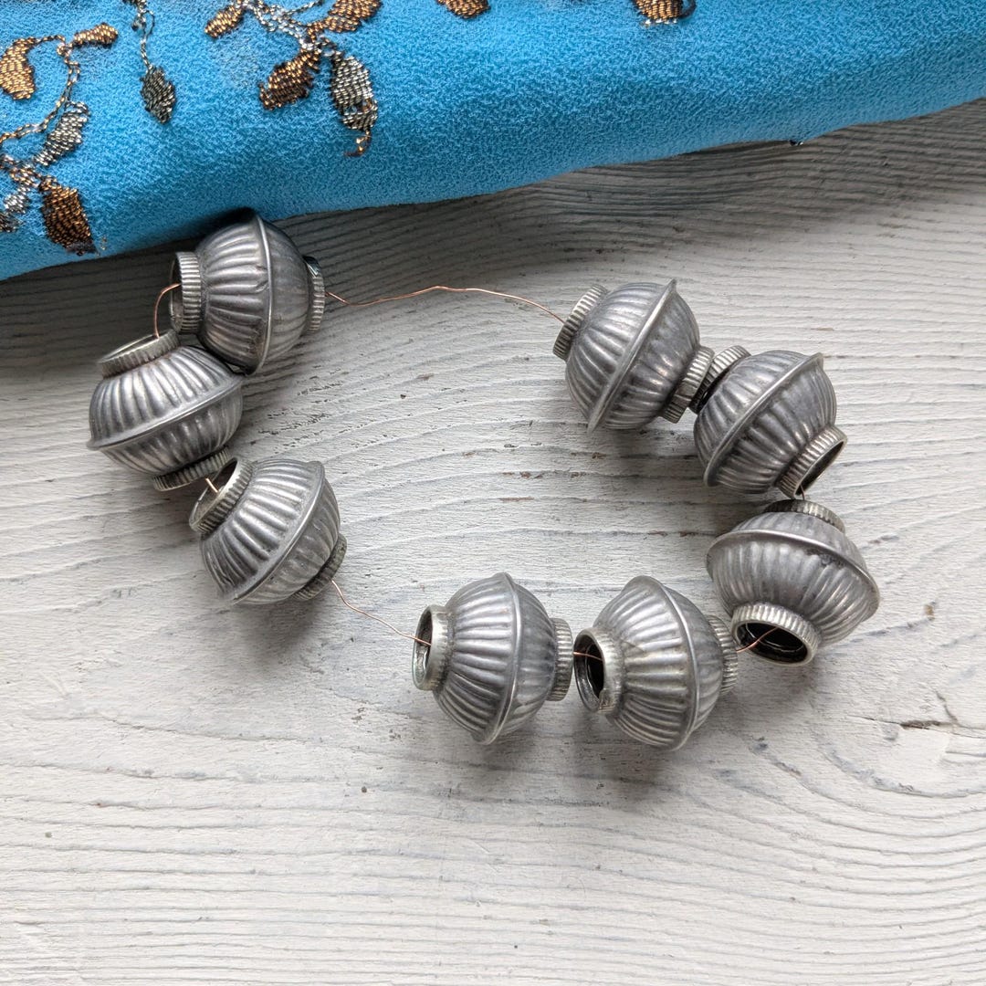 Vintage Balochistan Tribal Beads Set of 8 Ribbed Double Dome Hollow ...