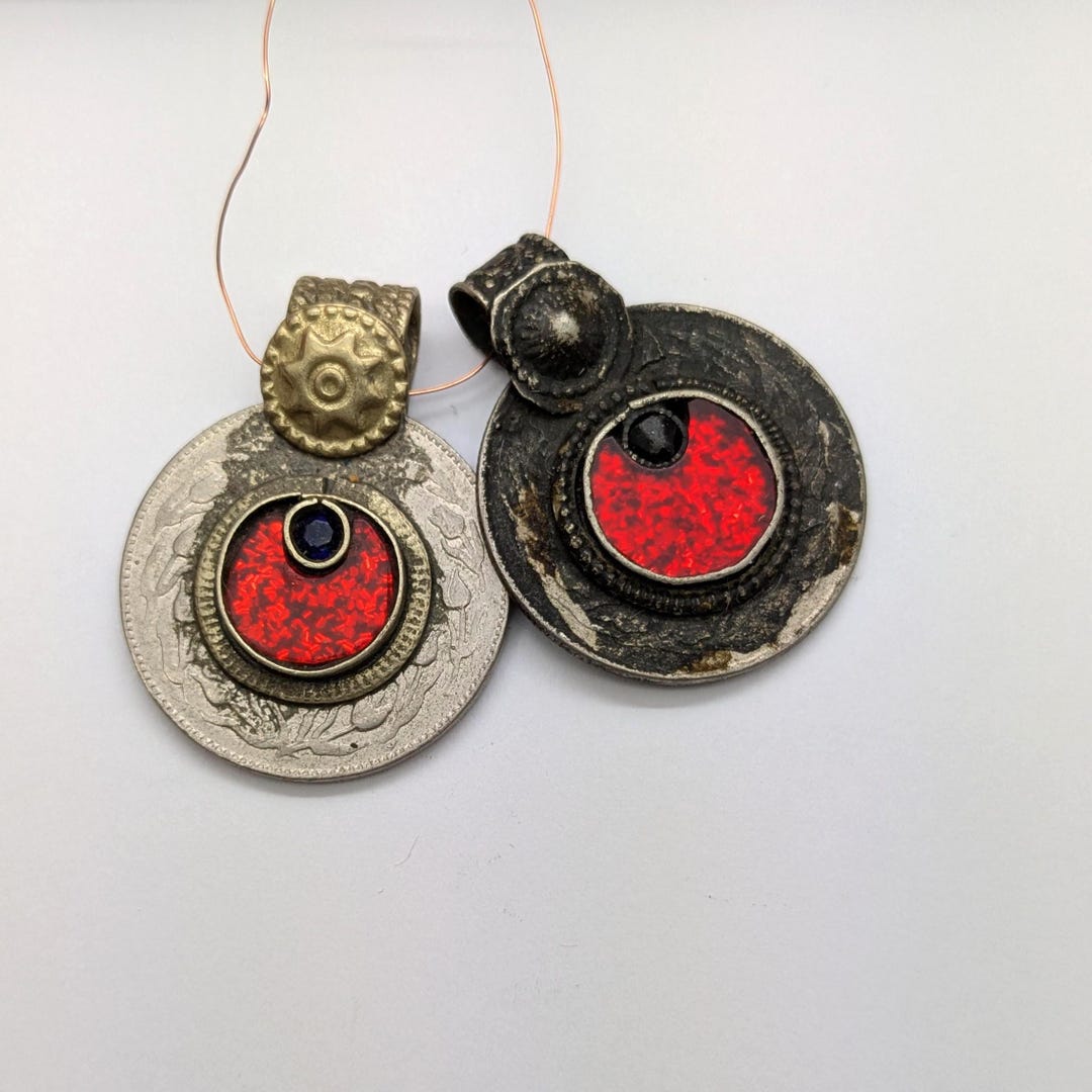 Pair Vintage Kuchi Tribal Coins Red Crescents (18138) - Etsy