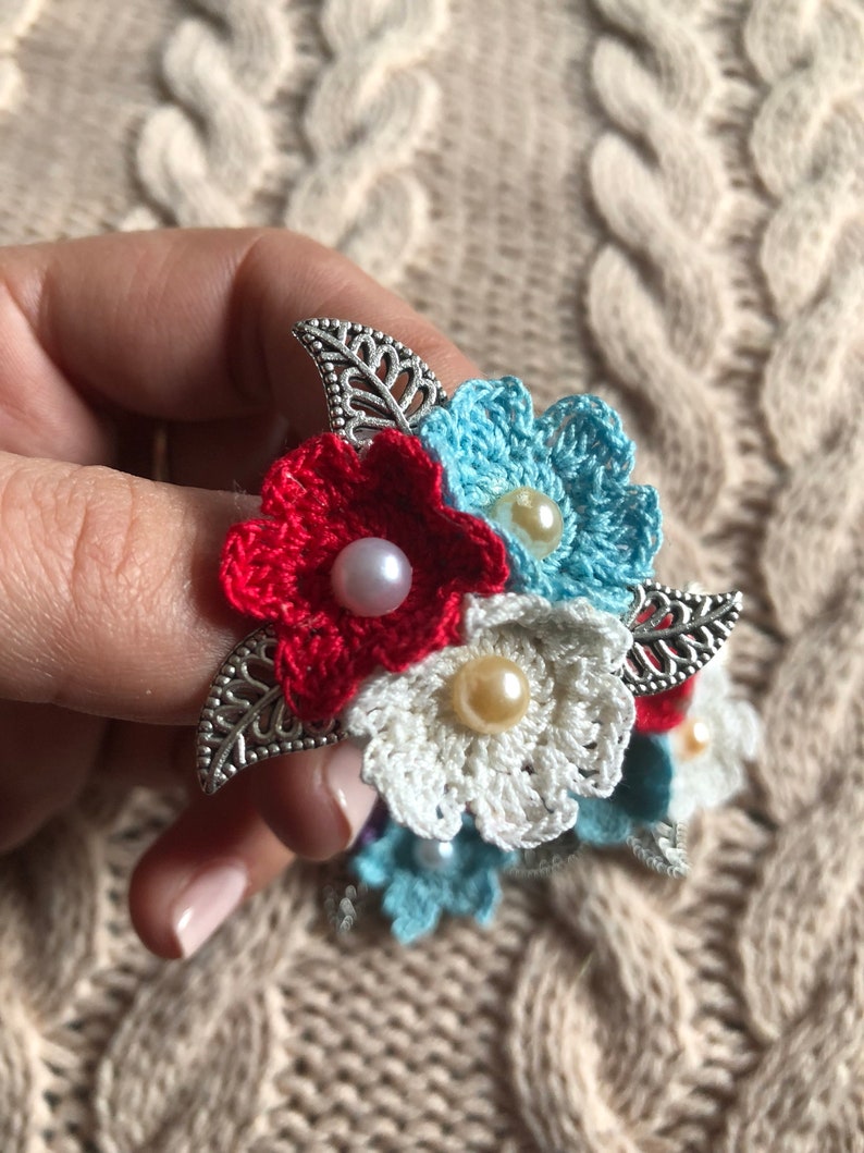 Cutelittle hand crochet brooch Made with love/Beautiful | Etsy