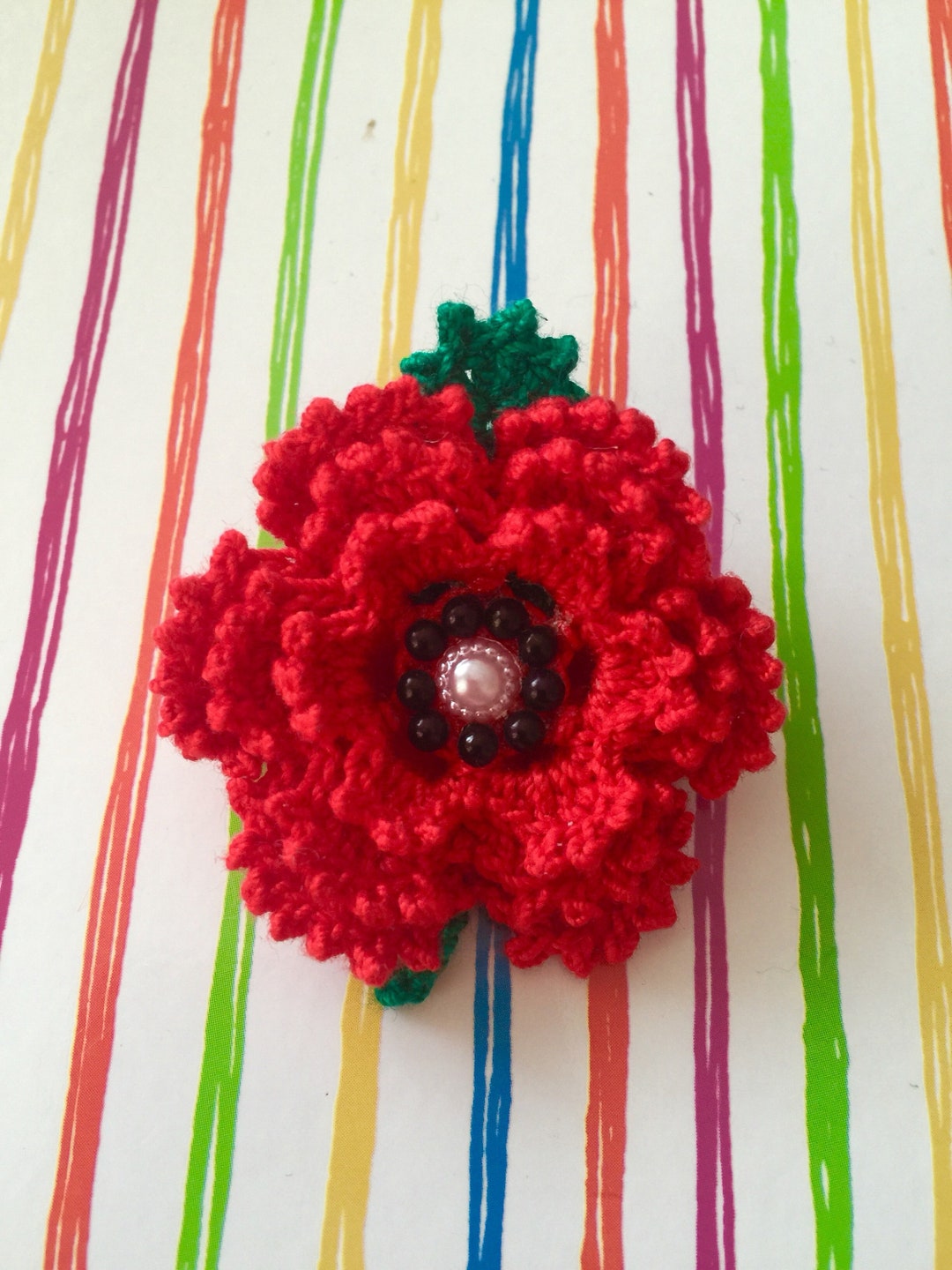 Hand Crochet Red Poppy Brooch/remembrance Day - Etsy