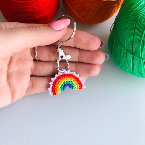 Small Hand Crochet Rainbow Keyring - Etsy