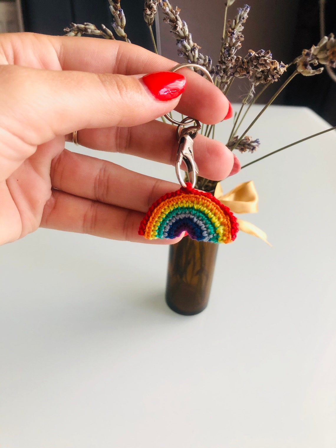 Crochet rainbow keyring/different shades to choose/perfect | Etsy