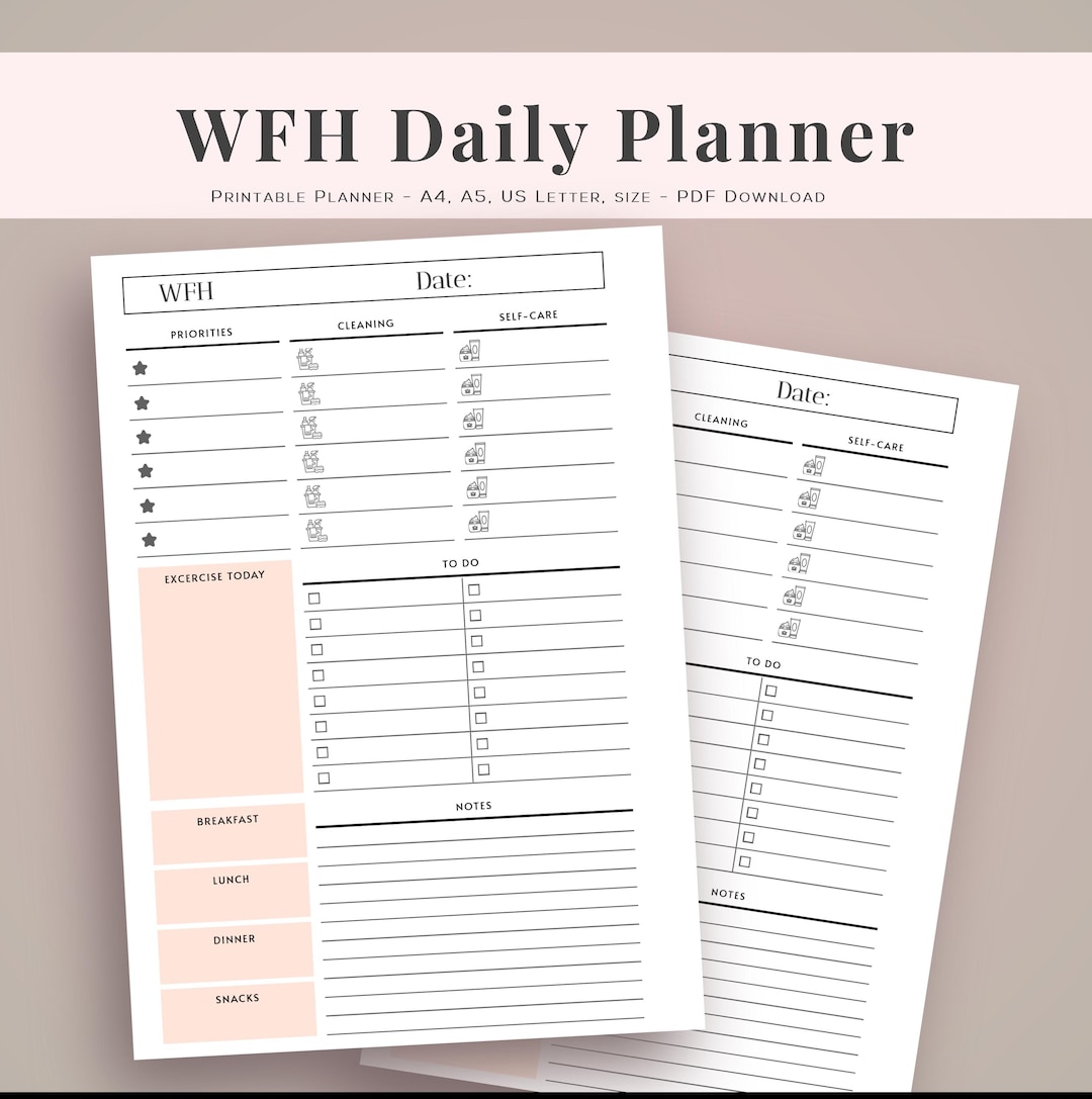 WFH Daily Planner | Printable Template | Work From Home | Schedule Template | Daily Planner ...