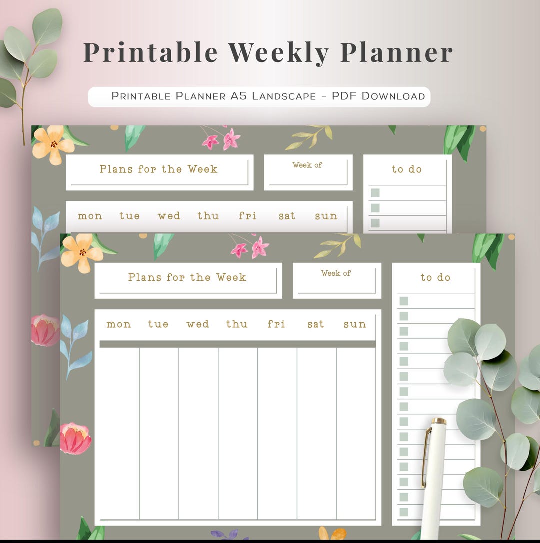 Printable Weekly Planner, Wall Planner, Ring Binder Folder, PDF ...