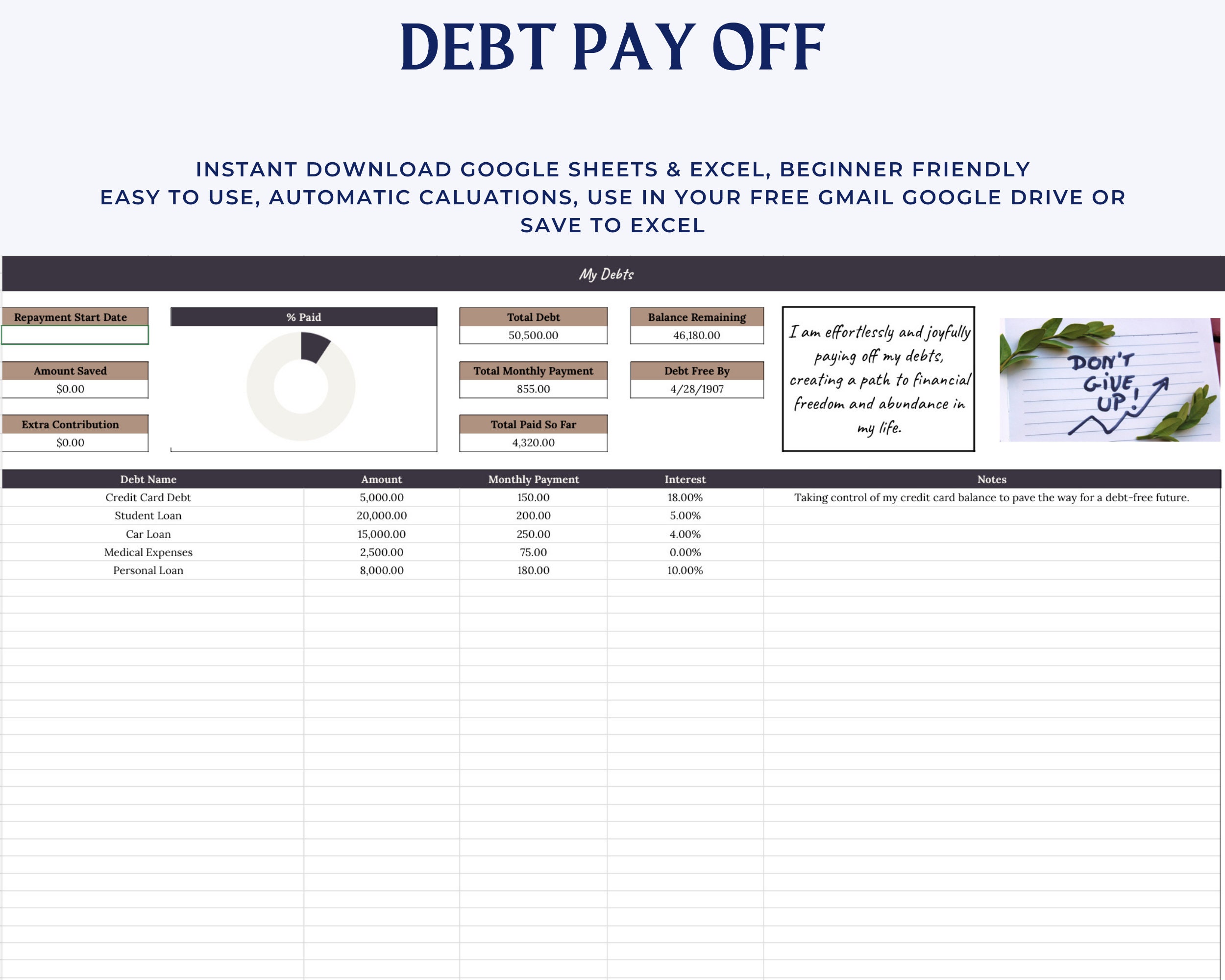 Debt Payoff Tracker: Google Sheets Budget Template (digital Download ...