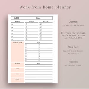 WFH Daily Planner | Printable Template | Work From Home | Schedule ...