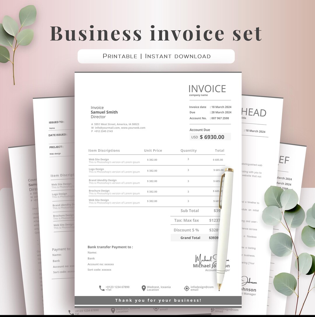 Invoice Template Canva, Business Invoice, Invoice Hourly, Printable ...