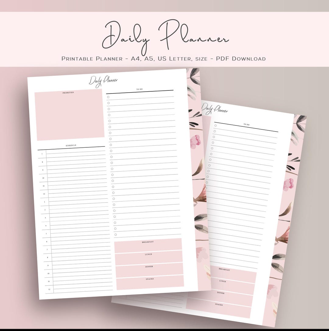 Pink Floral Daily Planner: Printable Undated Schedule (PDF) - Etsy