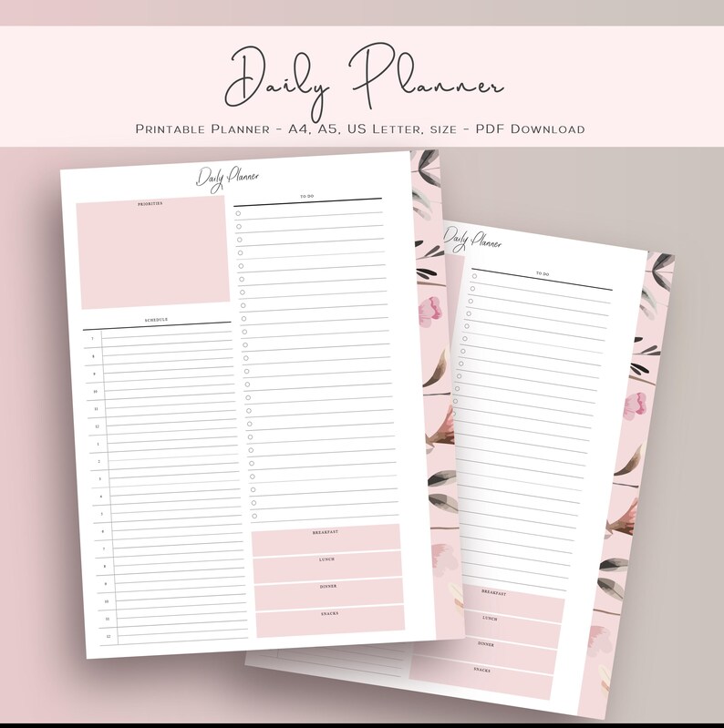 Pink Floral Daily Planner: Printable Undated Schedule (PDF) - Etsy