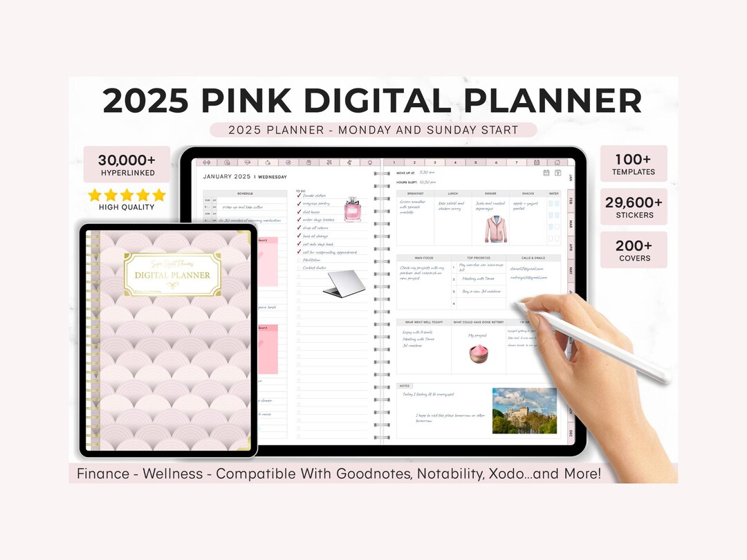 Pink 2025 Digital Planner | Goodnotes Stickers Bundle | Digital Journal ...