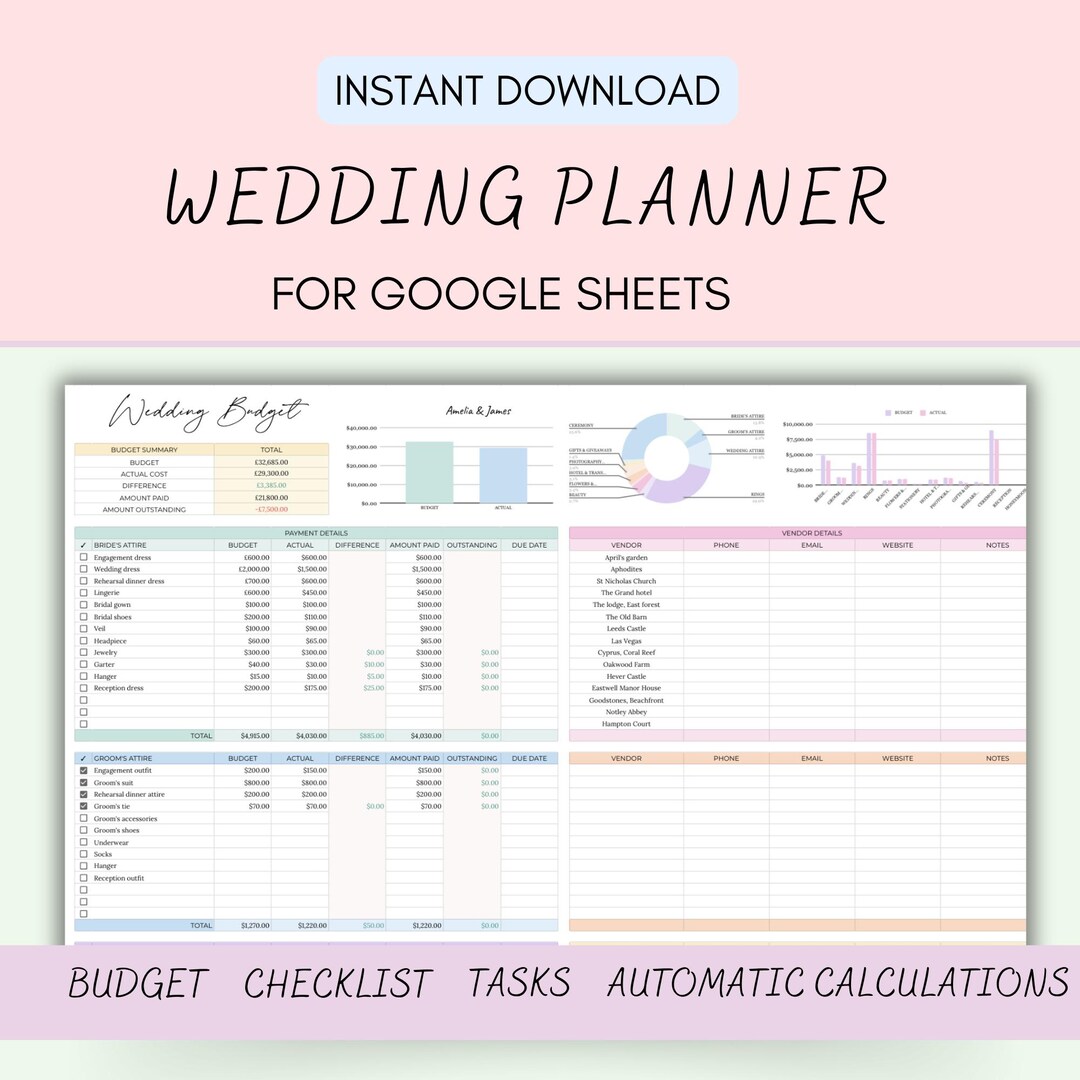 Wedding Planner Spreadsheet, Excel, Google Sheet, Digital Planner ...