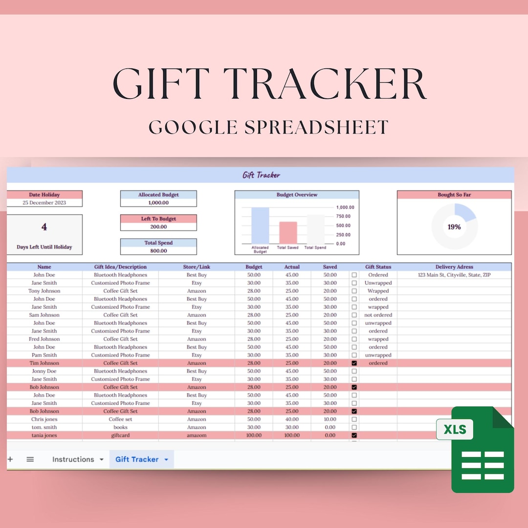 Holiday Gift Tracker | Gift Tracker Spreadsheet | Budget Spreadsheet ...