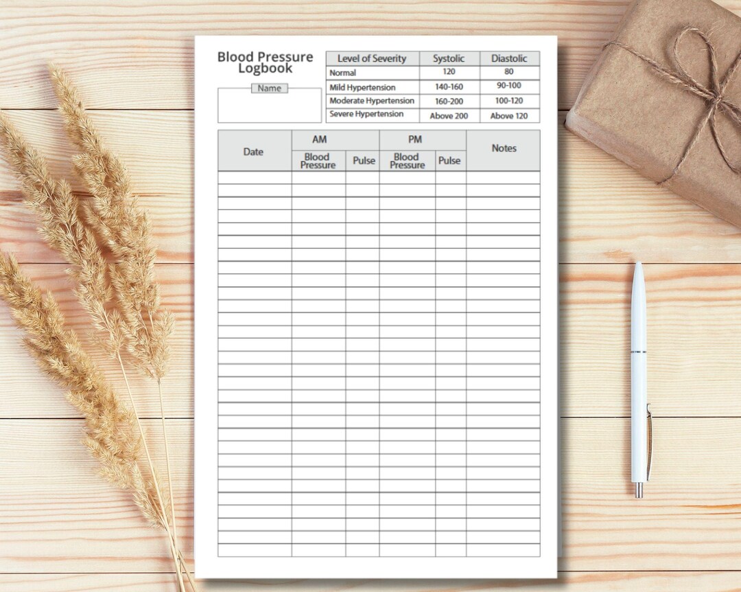 Blood Pressure Logbook Printable | A4 PDF Health Tracker | Daily BP ...
