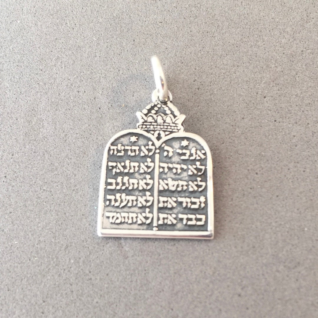 STONE TABLETS .925 Sterling Silver Charm Pendant Hebrew Ten ...