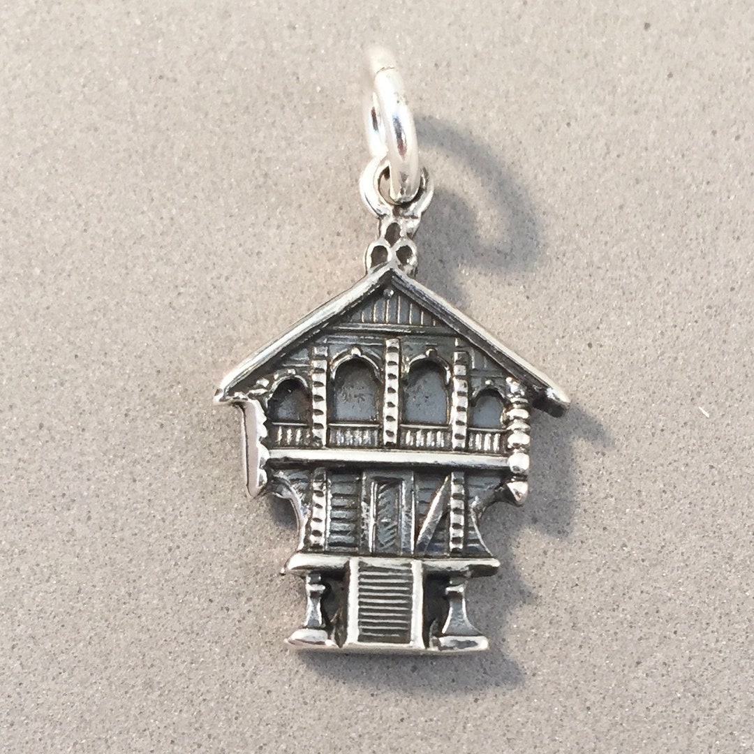 NORWEGIAN FARMHOUSE .925 Sterling Silver Charm Pendant Norway Building ...