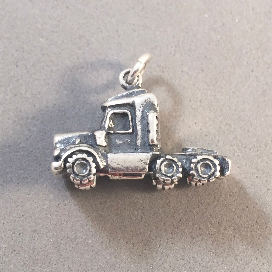 SEMI TRUCK CAB .925 Sterling Silver 3-D Charm Pendant Trailer Trucker ...