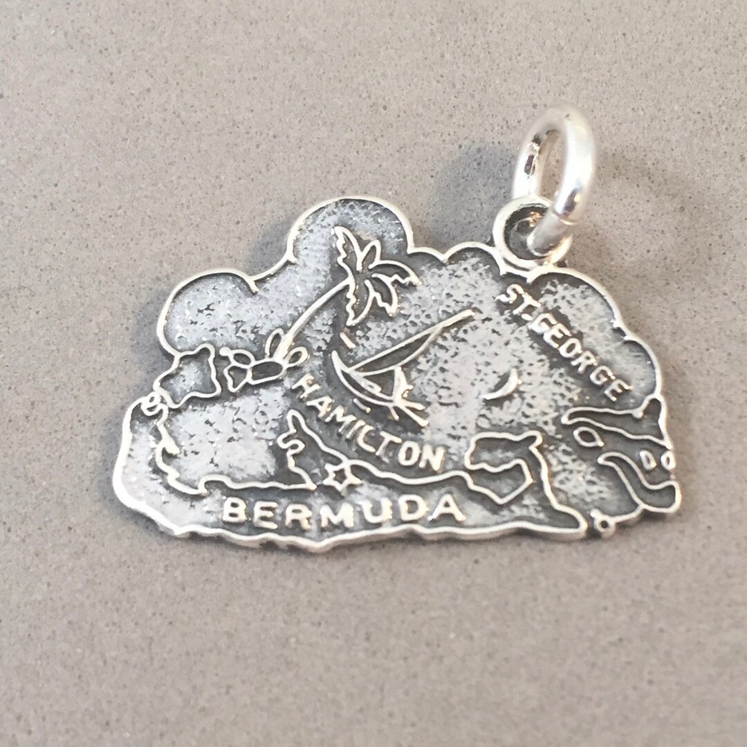 BERMUDA .925 Sterling Silver Charm Pendant Map Hamilton St. George ...