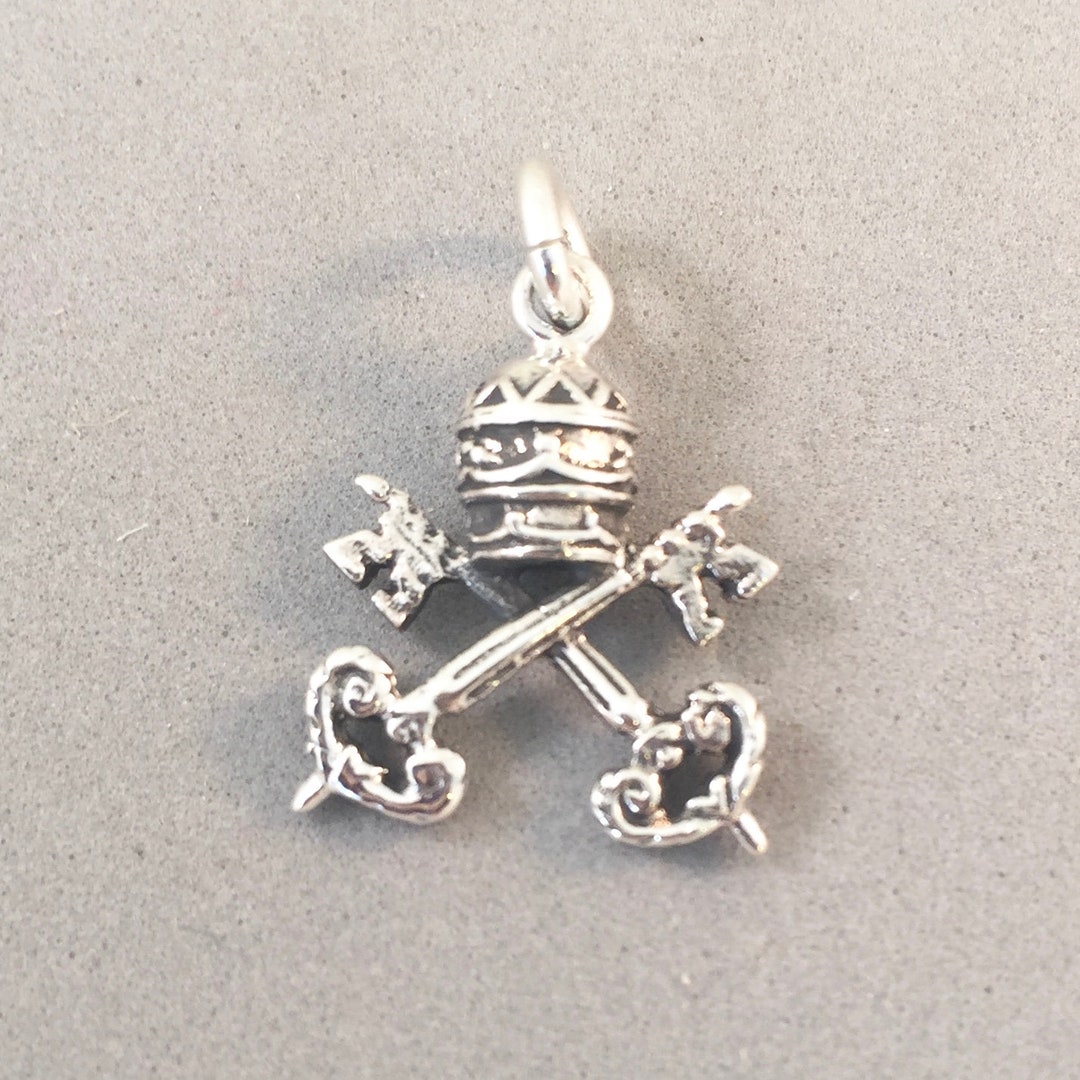 VATICAN CITY Coat of Arms .925 Sterling Silver Charm Rome Italy Pope ...