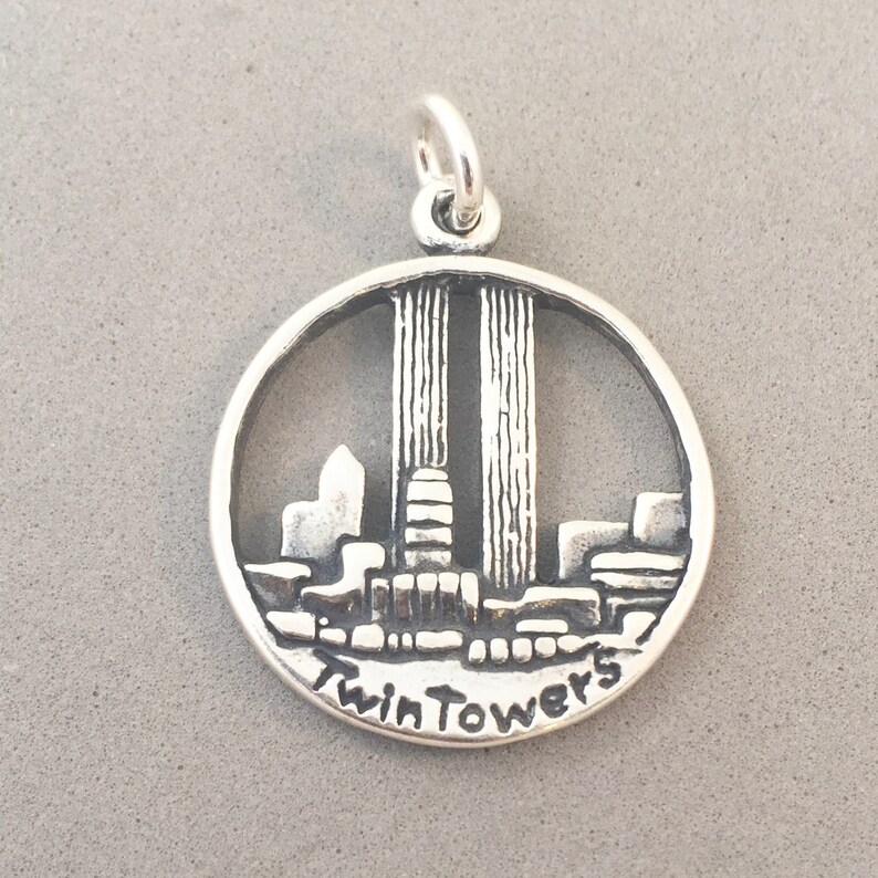 TWIN TOWERS .925 Sterling Silver Round Charm Pendant Landmark - Etsy