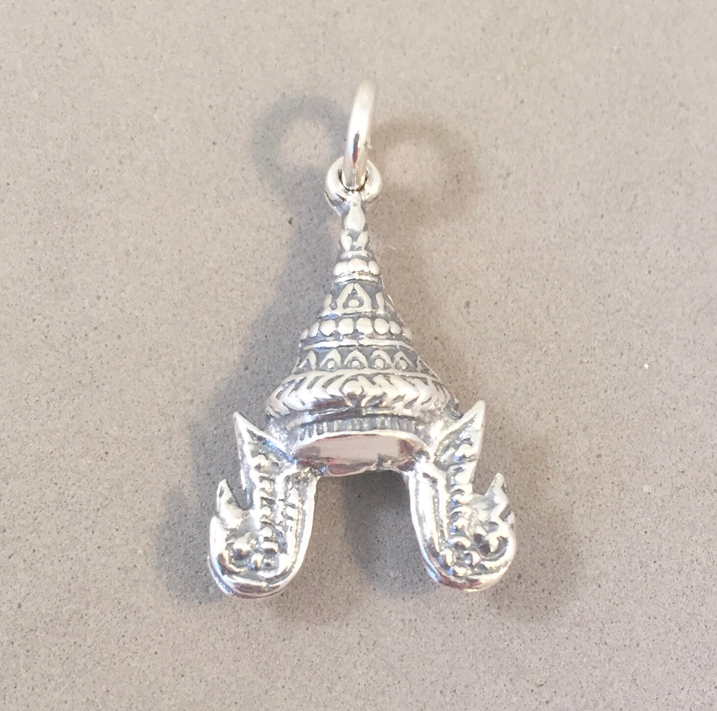 THAI HEADDRESS .925 Sterling Silver 3-D Charm Pendant Siamese Traditional Dancer Costume Hat ...