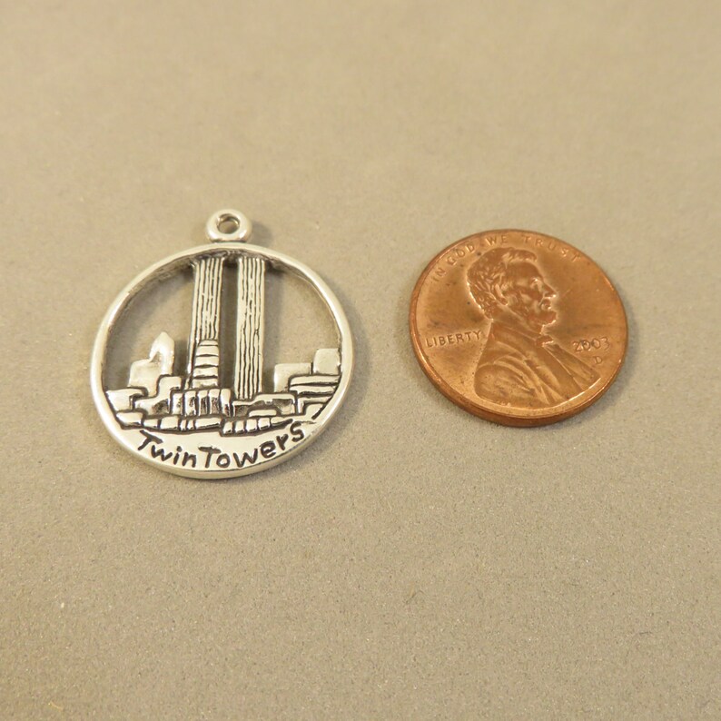 TWIN TOWERS .925 Sterling Silver Round Charm Pendant Landmark - Etsy
