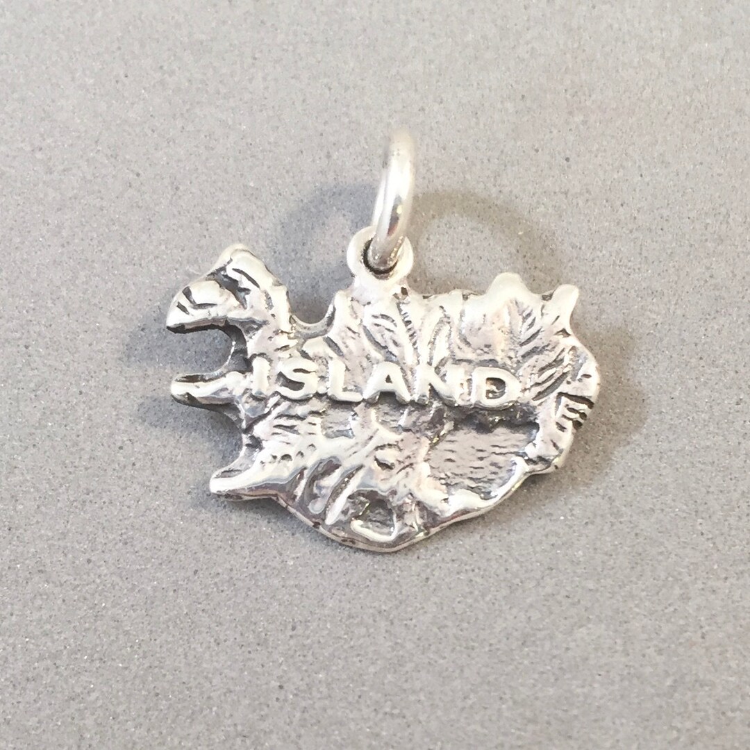 ISLAND MAP (iceland) .925 Sterling Silver Charm Pendant Reykjavik Blue ...