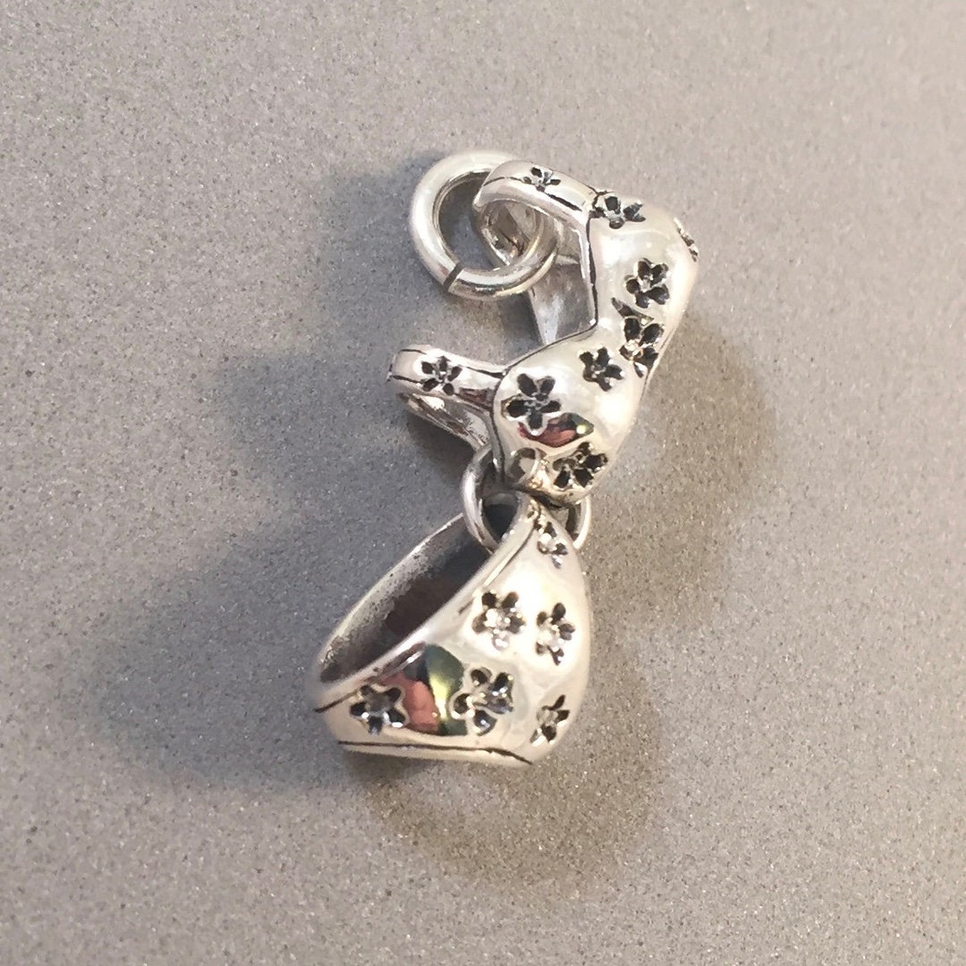 BIKINI .925 Sterling Silver 3-D Charm Pendant Swimsuit Bathing Suit Bra ...