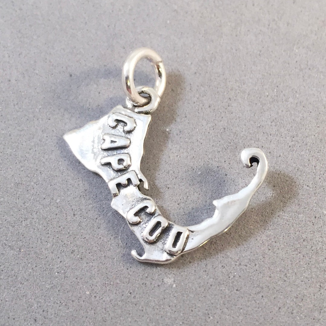 CAPE COD Map .925 Sterling Silver Charm Pendant Massachusetts Tourist ...