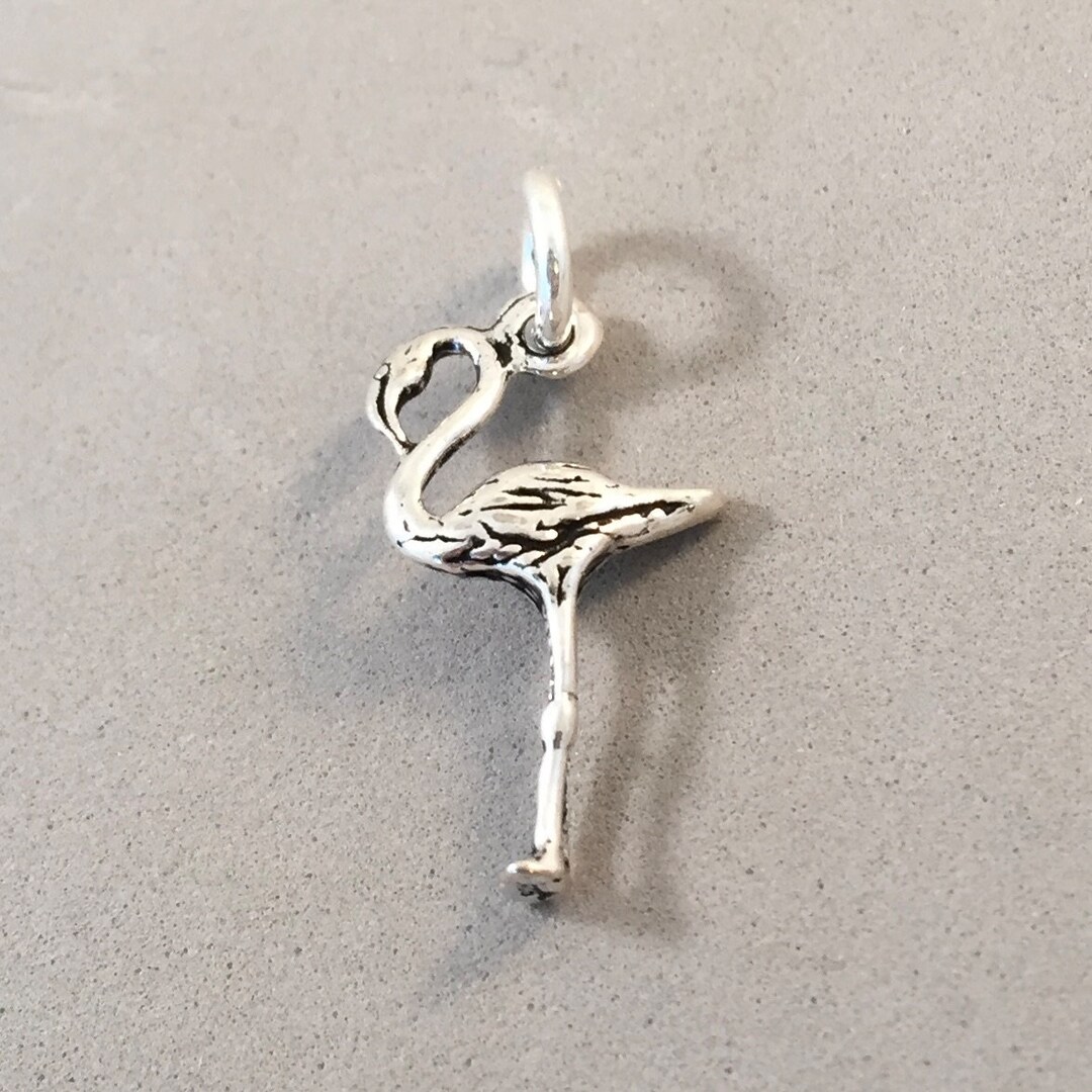 FLAMINGO .925 Sterling Silver 3-D Charm Pendant Bird Florida Caribbean ...