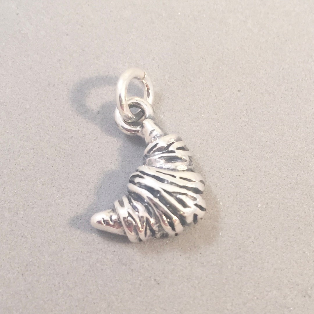 CROISSANT .925 Sterling Silver 3-D Charm Pendant French France Bakery ...