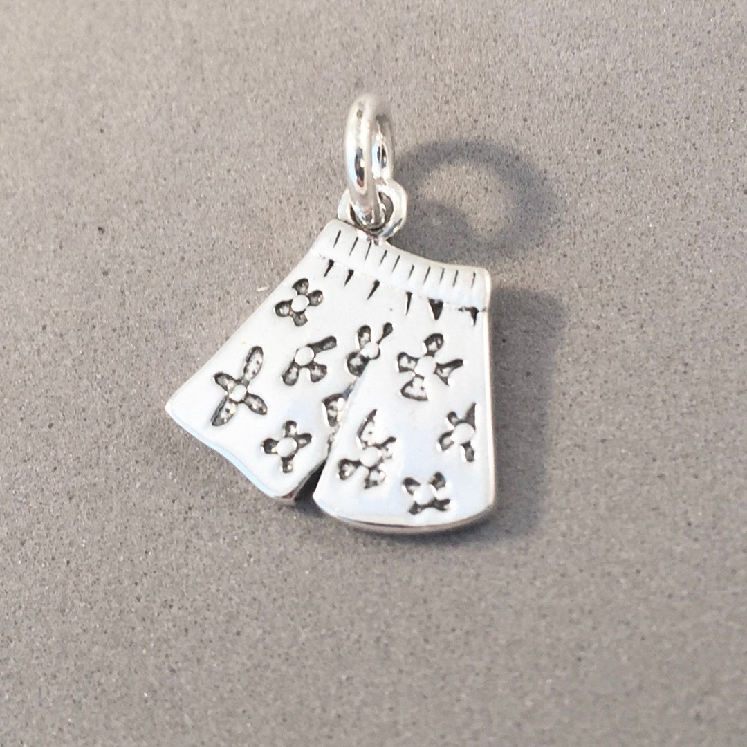 SWIM TRUNKS .925 Sterling Silver 3-D Charm Pendant Swimsuit Bathing ...