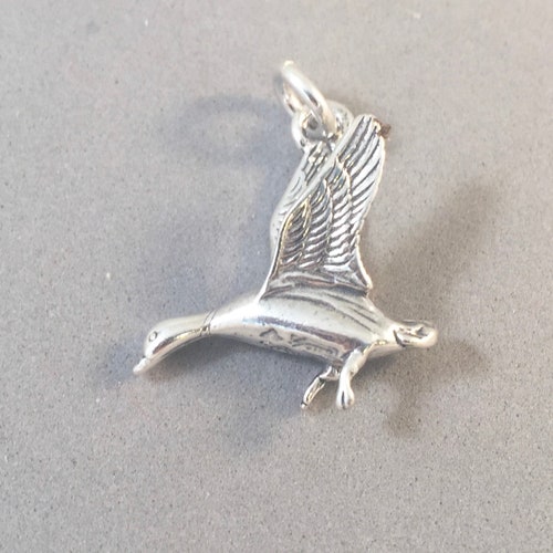 Sterling Silver Duck or Goose Charm Geese Water Bird 3D Solid - Etsy