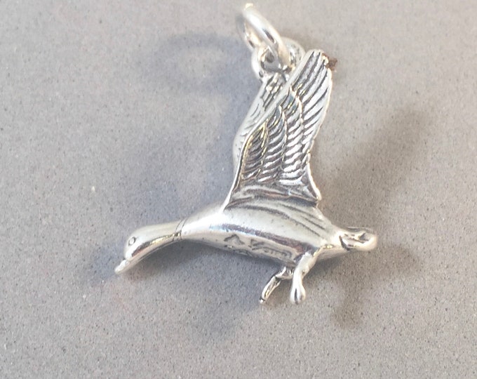 FLYING GOOSE .925 Sterling Silver 3-D Charm Pendant Bird Feathers ...