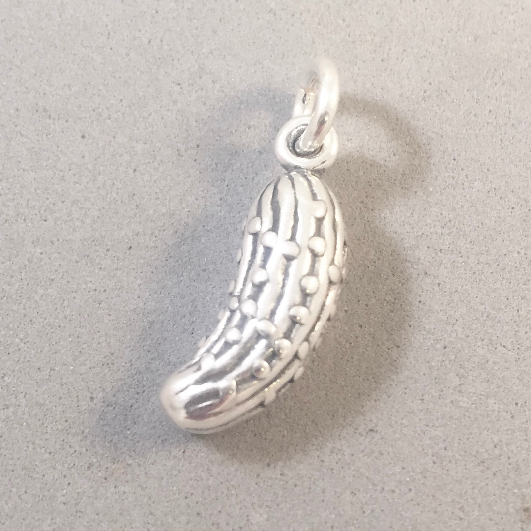 PICKLE .925 Sterling Silver 3-D Charm Pendant Food Kitchen Dill Sweet ...