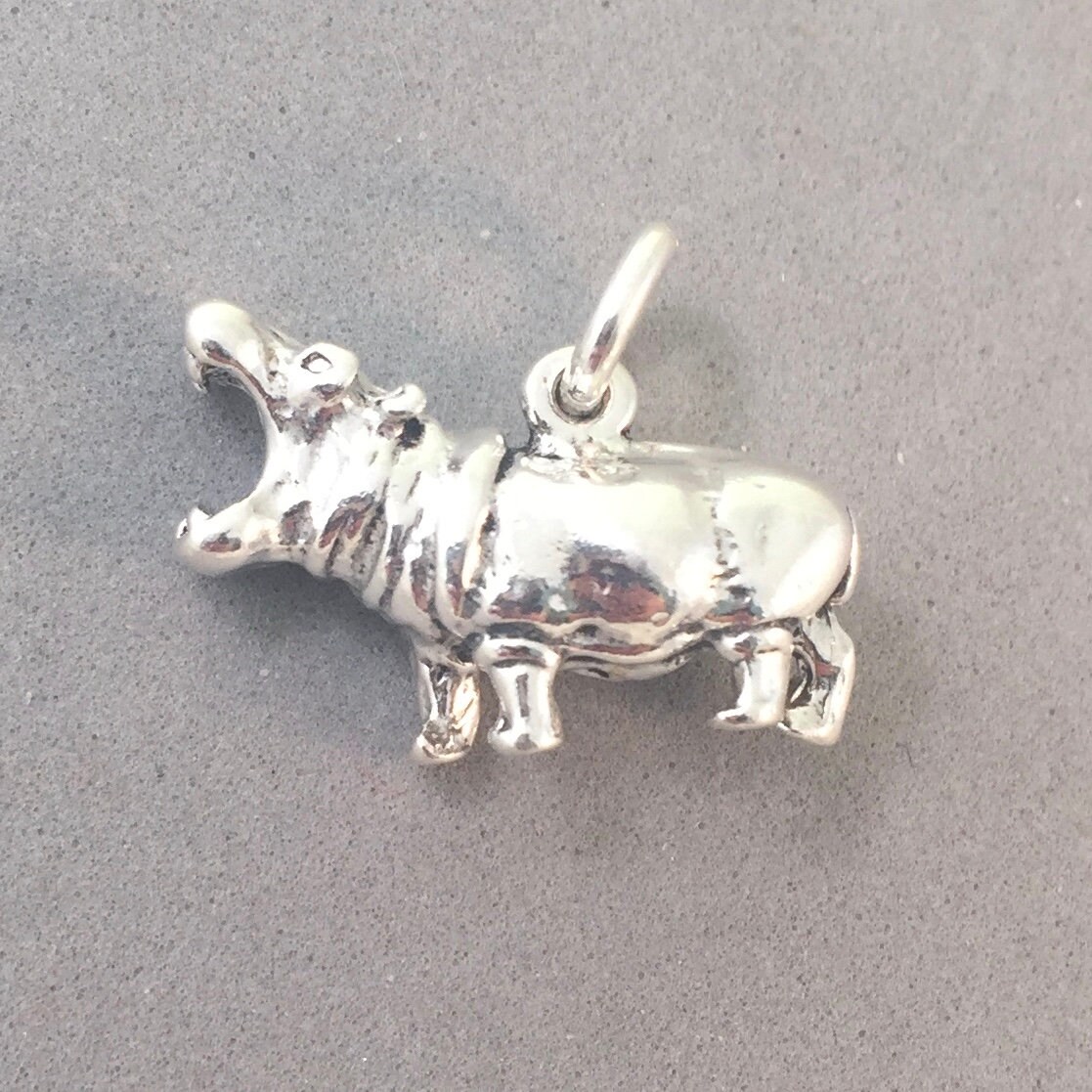 HIPPOPOTAMUS .925 Sterling Silver Charm Pendant Hippo Open - Etsy