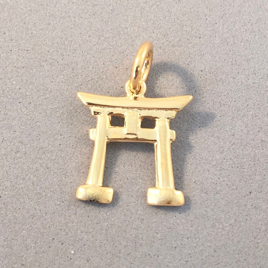 TORII GATE Gold Plated .925 Sterling Silver Charm Pendant Kyoto Fushimi ...