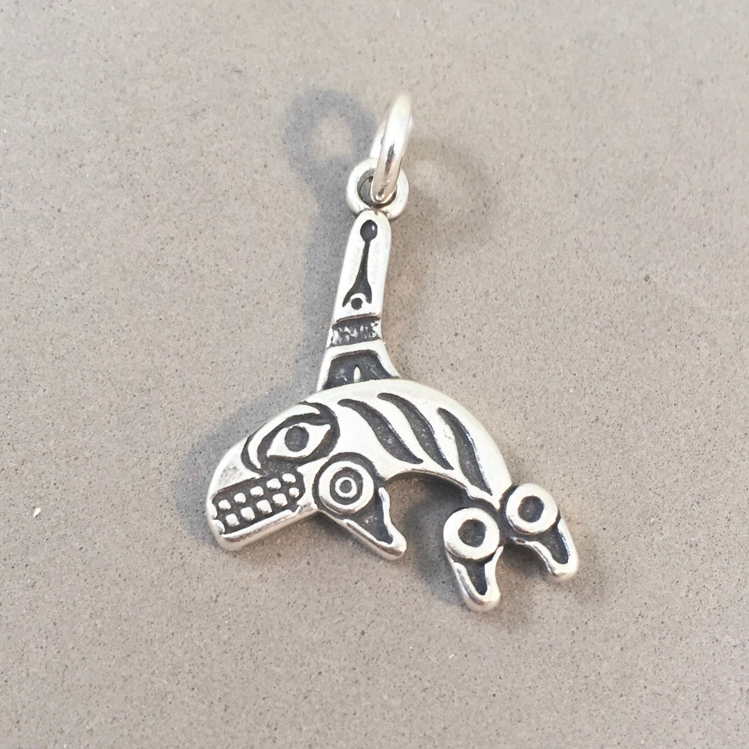 TOTEM WHALE .925 Sterling Silver Charm Pendant Northwest Native ...