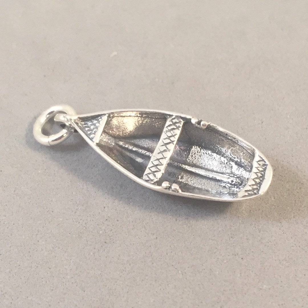 ROW BOAT .925 Sterling Silver 3-D Charm Bracelet Pendant Skiff Dingy ...