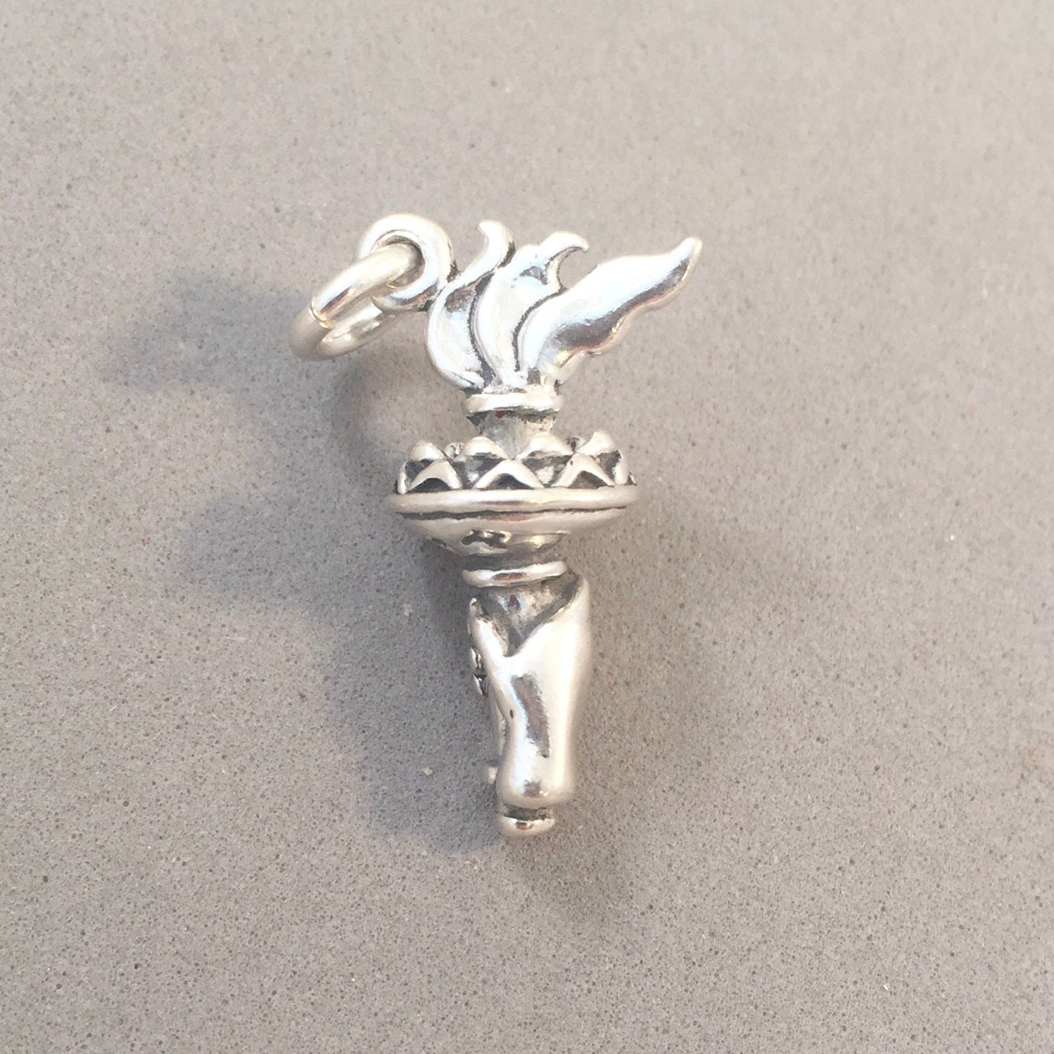 STATUE of LIBERTY TORCH .925 Sterling Silver 3-D Charm Pendant Landmark ...