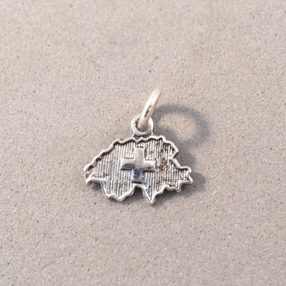 SWITZERLAND FLAG MAP Tiny .925 Sterling Silver Charm Pendant Outline ...