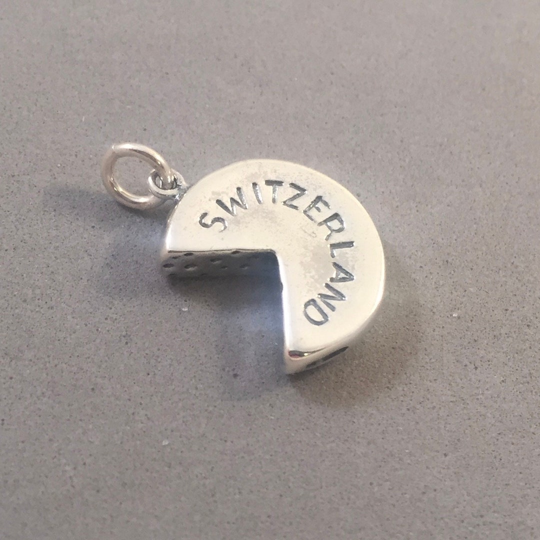 SWITZERLAND CHEESE WHEEL .925 Sterling Silver 3-D Charm Pendant Swiss ...
