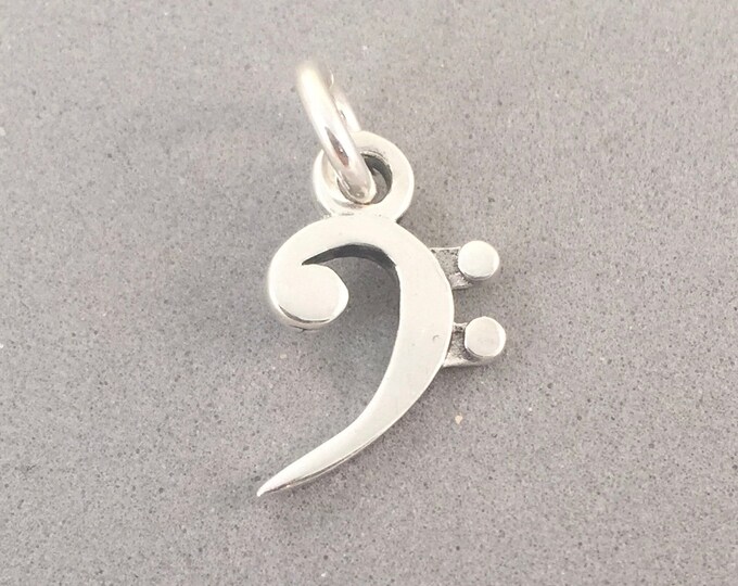 G Clef Bass Clef Heart Necklace BRIGHT SATIN FINISH Silver Music Note ...